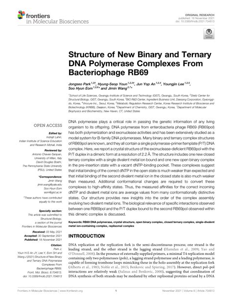 Pdf Structure Of New Binary And Ternary Dna Polymerase Complexes From Bacteriophage Rb69