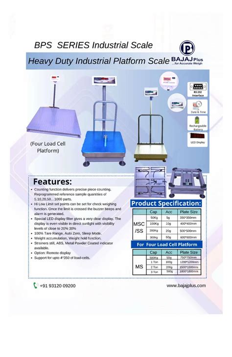BAJAPLUS Plateform Type Digital Platform Weighing Scale Size 1000X1000MM Capacity 1 Ton At