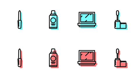 거울 네일 파일 샴푸 병 및 마스카라 브러시 아이콘으로 라인 메이크업 파우더를 설정합니다 벡터 0명에 대한 스톡 벡터 아트 및 기타 이미지 Istock