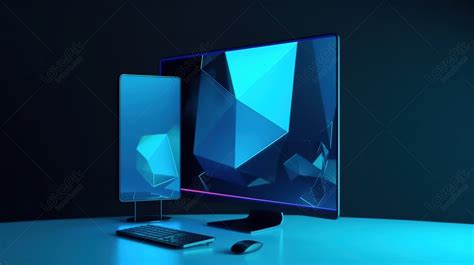 놀라운 시각적 효과를 위한 파란색 3d 렌더링 컴퓨터 모니터 모형 디자인 감시 장치 배경 컴퓨터 기술 배경 모니터 배경 이미지 Hd 감시 장치 컴퓨터 기술 모니터