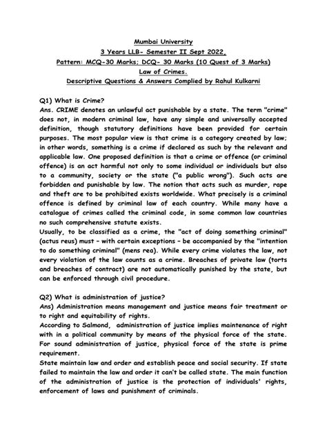 Rk Notes Dq Law Of Crime Pdf Crime And Violence Crimes