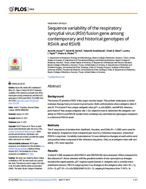 Pdf Sequence Variability Of The Respiratory Syncytial Virus Rsv