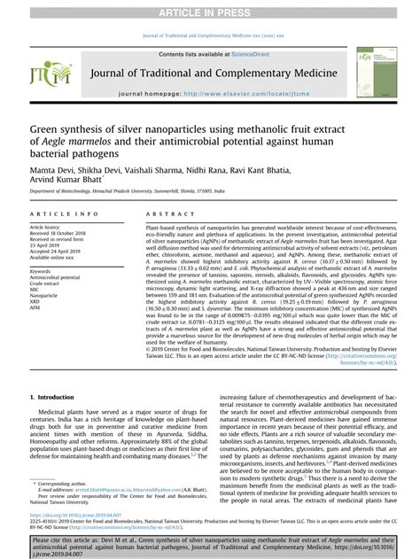 Pdf Green Synthesis Of Silver Nanoparticles Using Methanolic Fruit Extract Of Aegle Marmelos