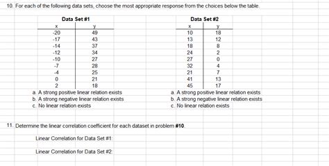 solved 10 for each of the following data sets choose the