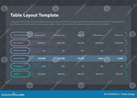 Simple Business Table Layout Dark Version Stock Vector Illustration Of Creative Grid