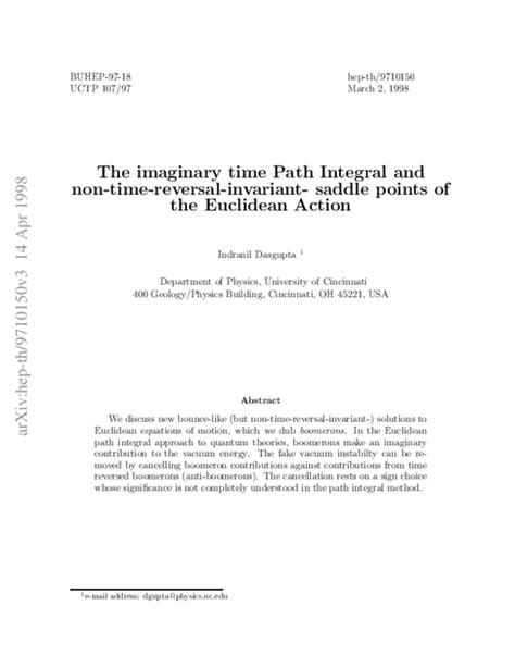 Pdf The Imaginary Time Path Integral And Non Time Reversal Invariant