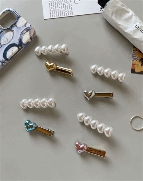 [세트상품]메탈진주하트 머리핀 헤어핀 집게핀 4컬러 에이블리