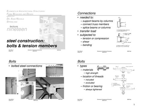 Steel Construction Bolt And Tension Members Architecture Structures