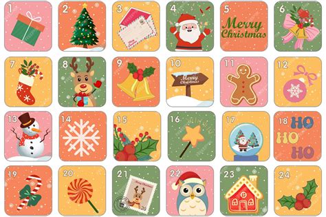 Рождественский адвент календарь сюрприз обратный отсчет в стиле ретро мультфильма вектор