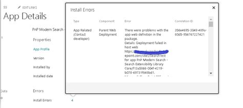 Errors While Installing Pnp Modern Search Extensibilitysppkg
