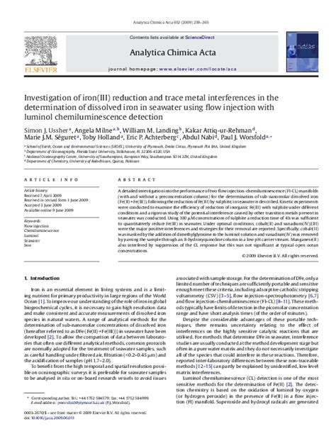 Pdf Investigation Of Iron Iii Reduction And Trace Metal Interferences In The Determination Of