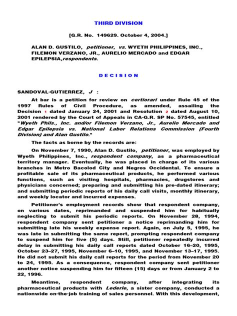 Gustilo Vs Wyeth Philippines Pdf Employment Appeal