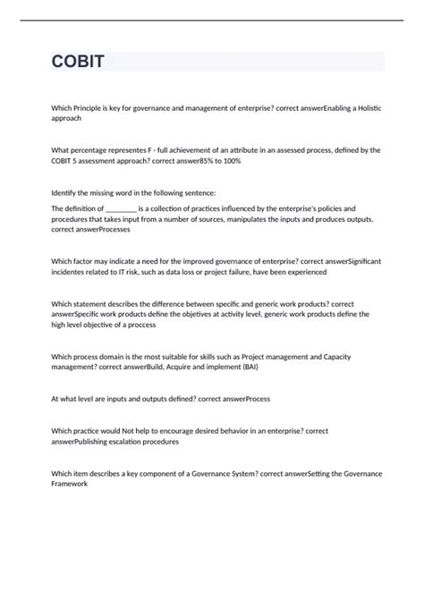 cobit exam 2023 with 100 correct answers cobit stuvia us