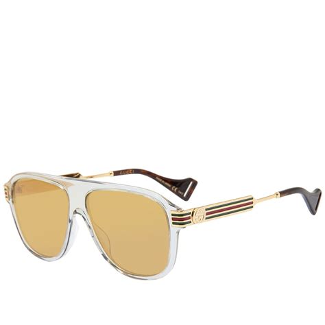 Gucci Vintage Web Sunglasses Grey Gold And Brown End