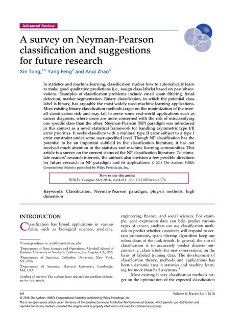 Pdf A Survey On Neyman Pearson Classification And Suggestions For