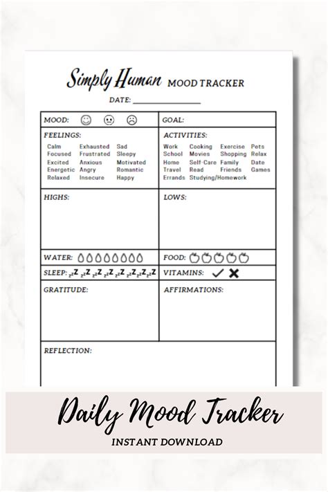 Hourly Mood Tracker Printable Weekly Mood Journal Emotion Tracker Mood