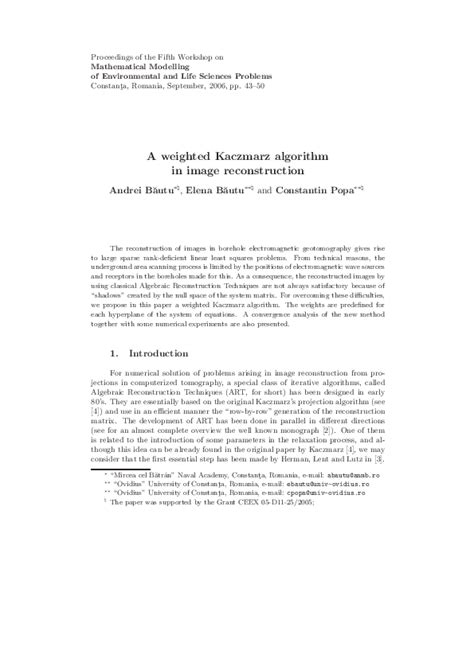 Pdf A Weighted Kaczmarz Algorithm In Image Reconstruction