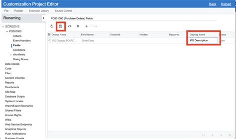 tips how to rename fields in acumatica using the fields section