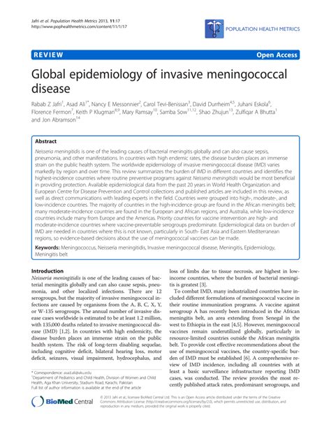 Pdf Global Epidemiology Of Invasive Meningococcal Disease