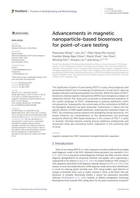 Pdf Advancements In Magnetic Nanoparticle Based Biosensors For Point Of Care Testing