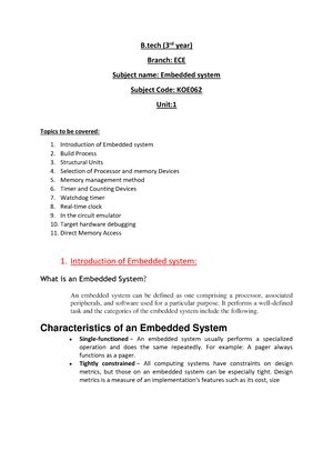 Embedded Systems Design LECTURE NOTES ON EMBEDDED SYSTEMS DESIGN IV B Tech I Semester R