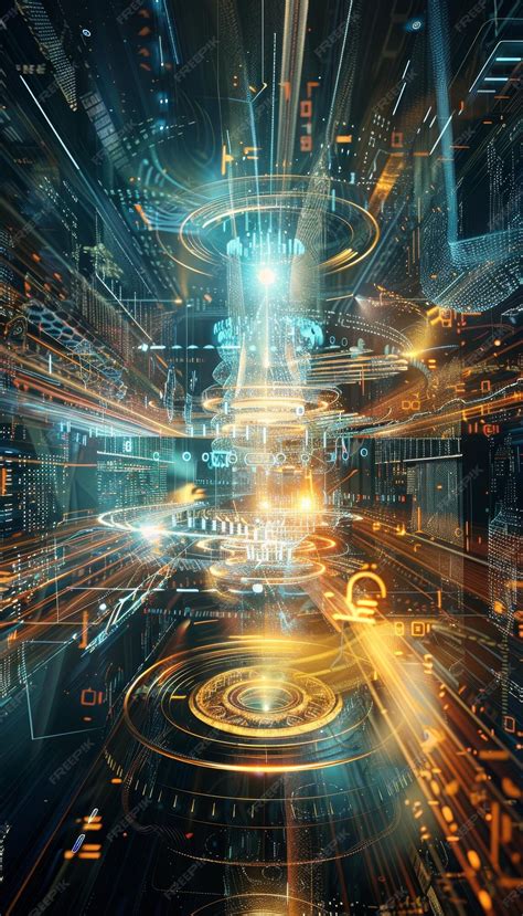 Futuristic Visualization Of Qubits A Quantum Computer Surrounded By Dynamic Data Flow And States