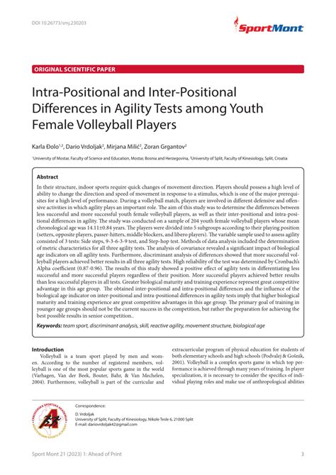 Pdf Intra Positional And Inter Positional Differences In Agility