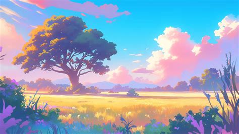 Tree In Field Landscape Desktop Wallpaper Landscape Wallpaper