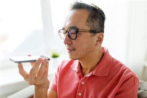 Man Using Voice Command Recorder On Smartphone Stock Image Image Of Recorder Application