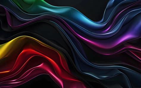 Volumetric Darkened Lines Of Black And Rainbow Colors Create Wave