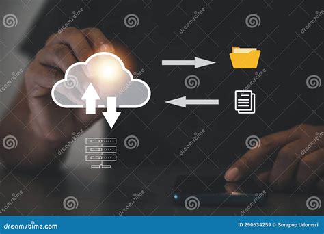 Virtual Screen With Cloud Computing Diagram Displayed By A Man Stock Image Image Of Fintech