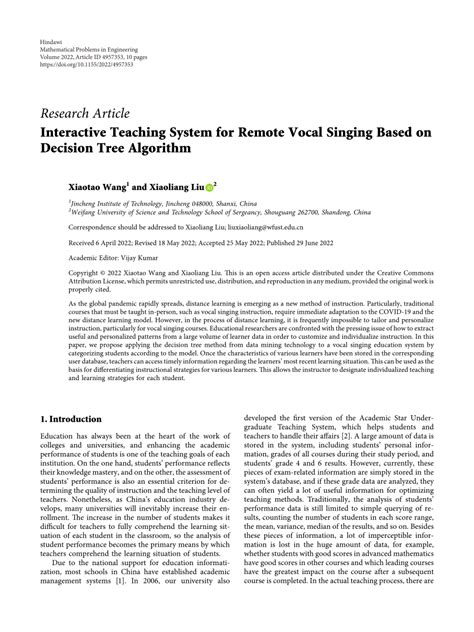 Pdf Interactive Teaching System For Remote Vocal Singing Based On Decision Tree Algorithm