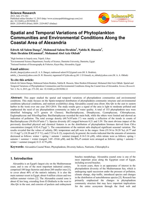 Pdf Spatial And Temporal Variations Of Phytoplankton Communities And