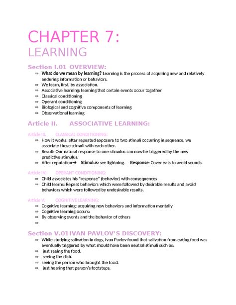psych chapter 7 notes chapter 7 learning section i overview what do we mean by learning