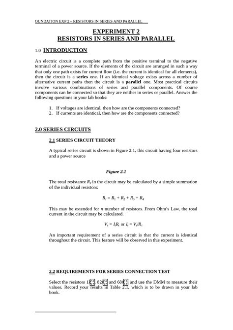 Electrical Resistance In Series And Parallel Circuits Lab Report
