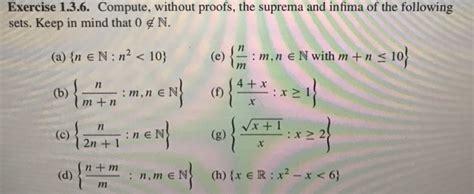 solved exercise 1 3 6 compute without proofs the suprema