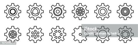 기어 아이콘 세트입니다 기어 아이콘 설정 기계식 외곽선 톱니바퀴 모음 간단한 기어 휠 컬렉션 기어 아이콘 실루엣 흰색 배경에 톱니바퀴 기호가 있는 벡터 그림 강철에 대한