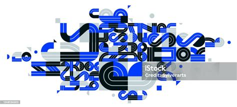 Abstract Geometric Composition Vector Design Blue Abstraction Isolated On White Modern Style