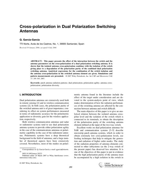 Pdf Cross Polarization In Dual Polarization Switching Antennas