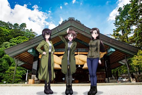 Safebooru 3girls Akiyama Yukari Arm Up Black Footwear Black Hair Blue