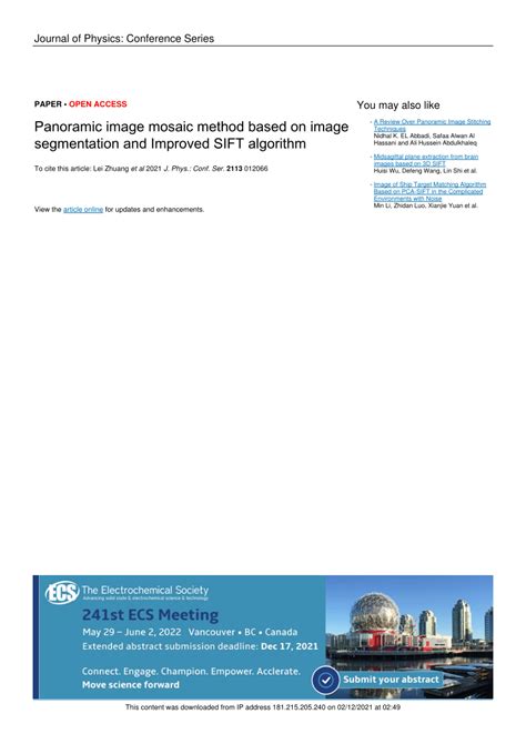 Pdf Panoramic Image Mosaic Method Based On Image Segmentation And