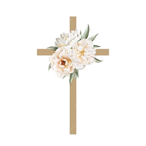Premium Photo Watercolor Cross With White Flowers And Greenery For
