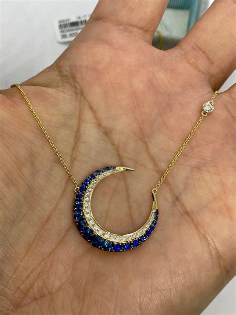 Diamond Moon Necklace Sapphire Moon Necklace Crescent Moon Necklace
