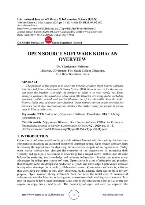 Pdf Open Source Software Koha An Overview