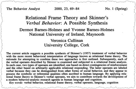Rft And Skinners Verbal Behavior A Possible Synthesis