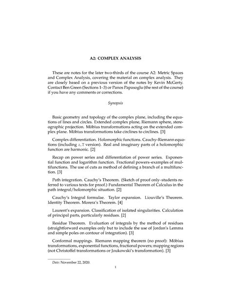 Complex Analysis Lecture Notes Updated November 22nd These Are
