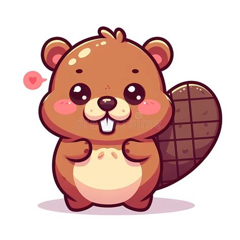 Chibi Beaver Illustration In Flat Style On White Background Stock