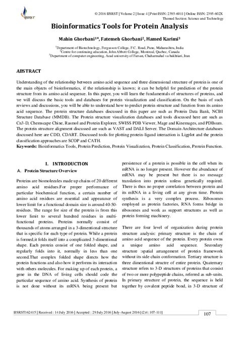 Pdf Bioinformatics Tools For Protein Analysis