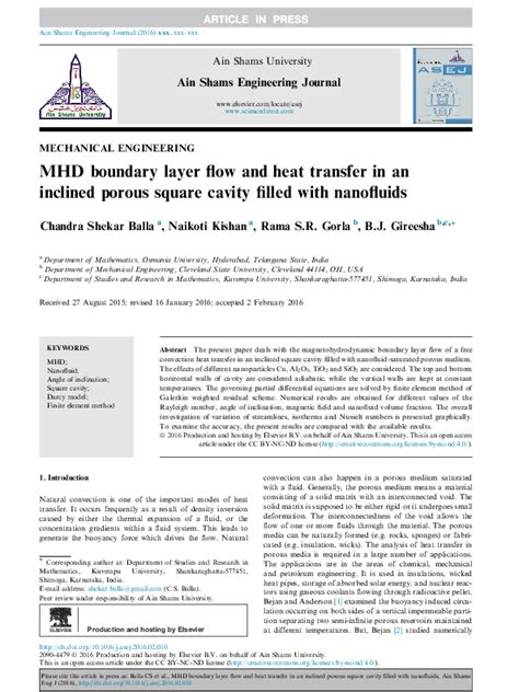 Pdf Mhd Boundary Layer Flow And Heat Transfer In An Inclined Porous Square Cavity Filled With