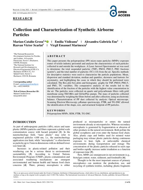 Pdf Collection And Characterization Of Synthetic Airborne Particles